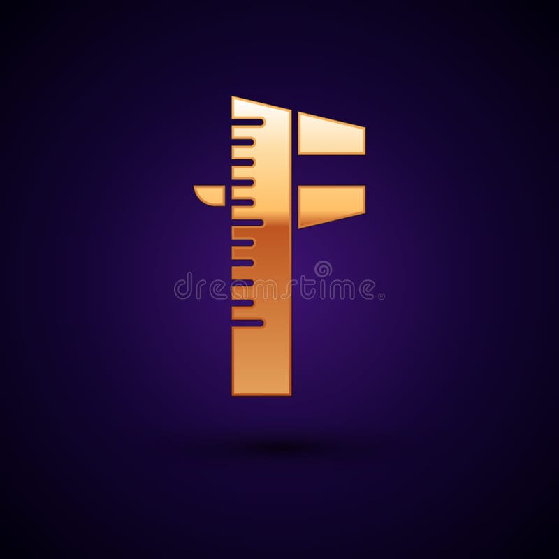 Gold Calliper or Caliper and Scale Icon Isolated on Black Background ...