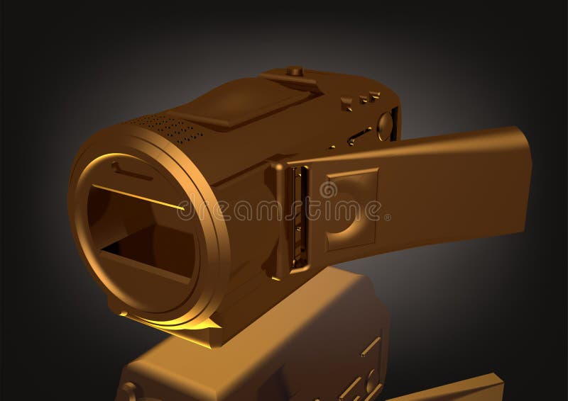 Gold camera on a black stock illustration. Illustration of film - 124010274