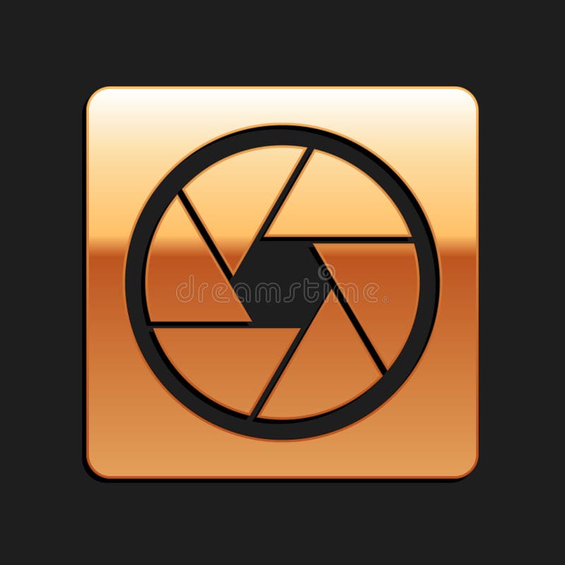 Gold Camera Shutter Icon Isolated on Black Background. Long Shadow ...