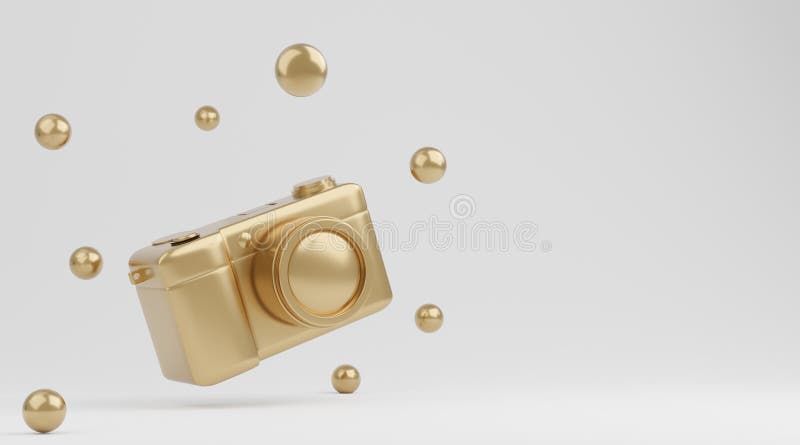 Gold Camera on White Background, Technology Concept. 3d Rendering Stock ...