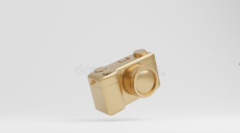 Gold Camera on White Background, Technology Concept. 3d Rendering Stock ...