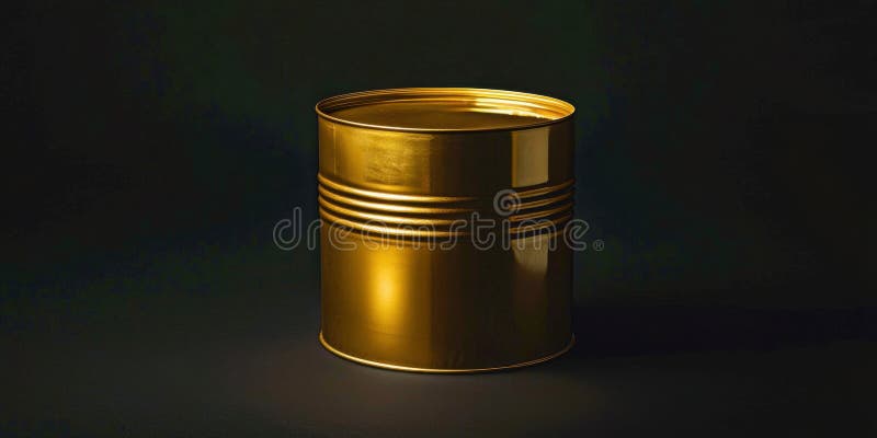 Gold Can is Sitting on a Black Surface Stock Photo - Image of snack ...