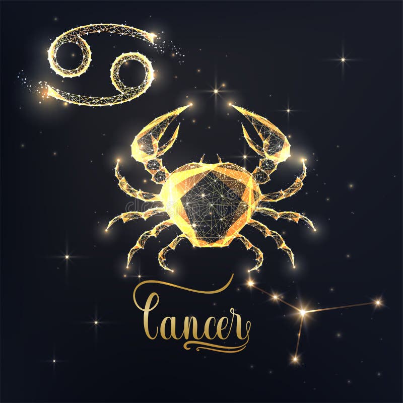 Gold Cancer Zodiac Sign Poster With Crab Zodiac Figure Symbol Glyphs