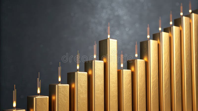 Gold Candlestick Chart with Rising Bars and Candles, Symbolizing Stock ...