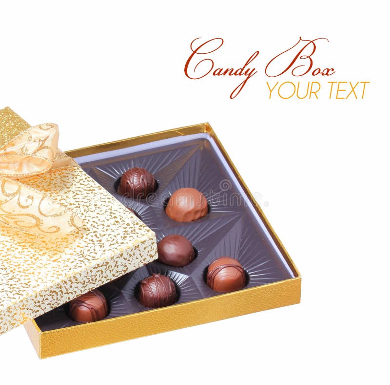 Gold Candy Box with Truffles Isolated on White. Christmas Stock Image ...