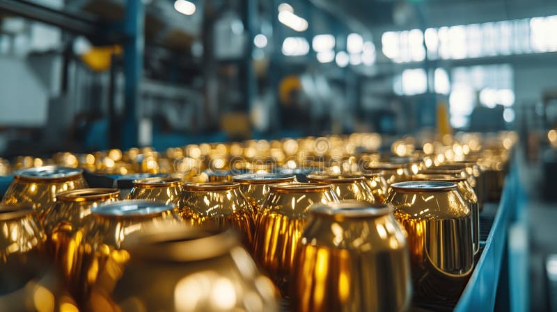 Gold Cans Conveyor Factory Production Line Stock Photos - Free ...