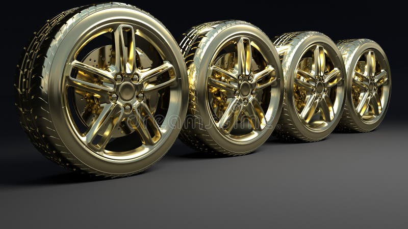 Gold Car Wheels and Alloy Wheels Stock Illustration - Illustration of ...