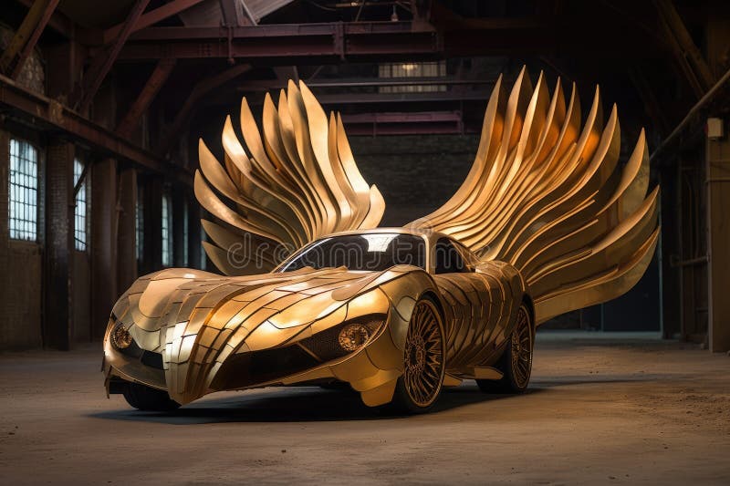 A gold car with wings stock illustration. Illustration of automobile ...