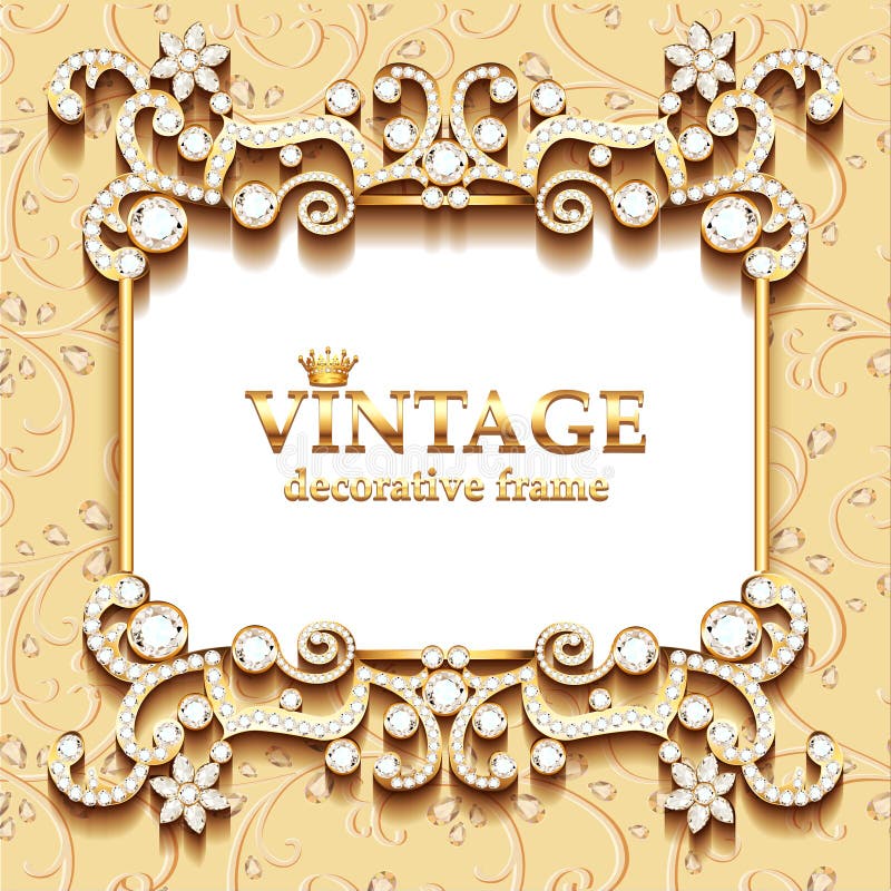 Gold Card Frame on Light, Vector Jewelry Background with Precious ...