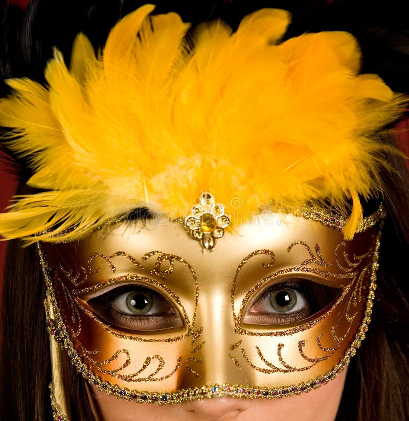 Smiling Woman in Mardi Gras Mask Stock Photo - Image of gold, girl ...