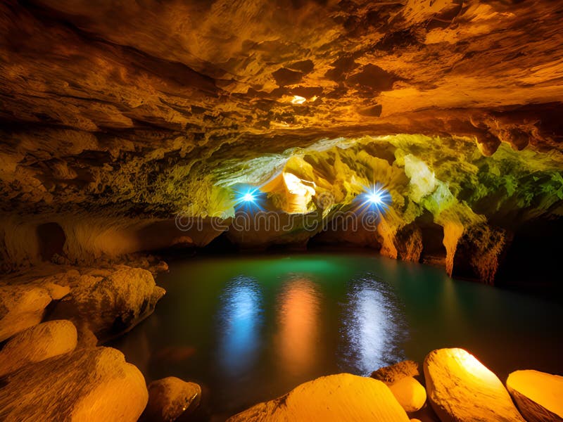 Gold Cave in the Mountain, Ai Generated Stock Illustration ...