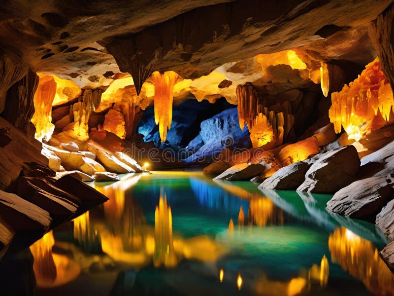 Gold cave in the mountains stock illustration. Illustration of ...