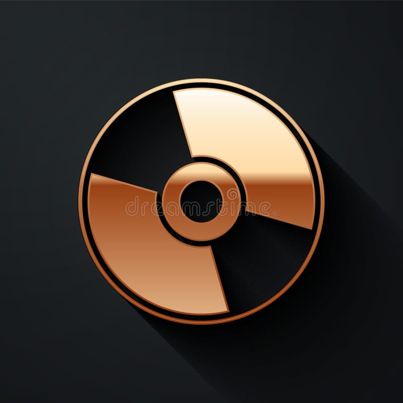 Gold CD or DVD Disk Icon Isolated on Black Background. Compact Disc ...