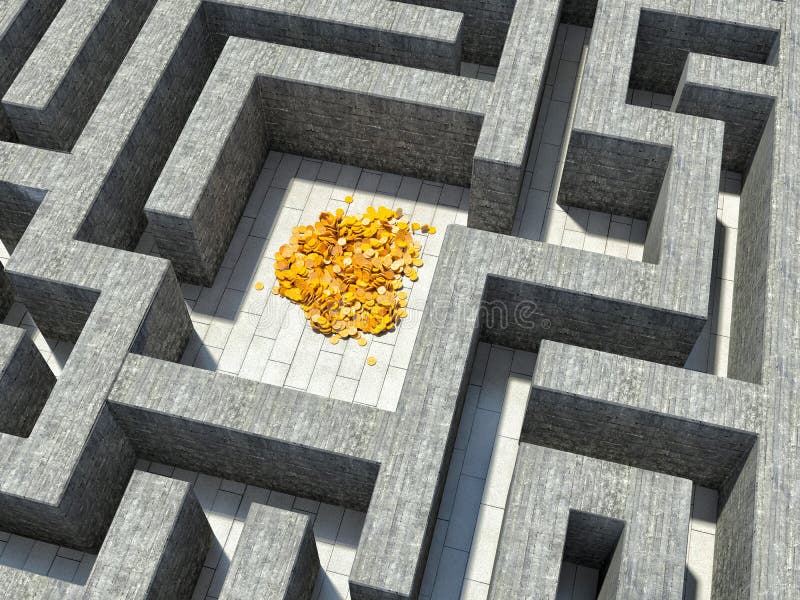 Gold in the Center of the Stone Labyrinth Stock Illustration ...