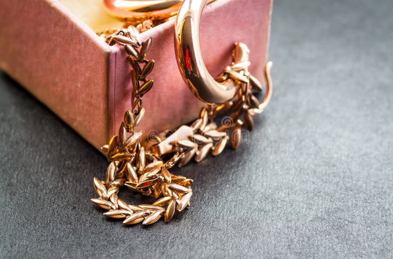 Gold chain in box. stock image. Image of equipment, concepts - 32504141