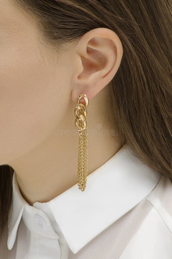 Gold Chain Earrings Isolated on White Stock Image - Image of design ...