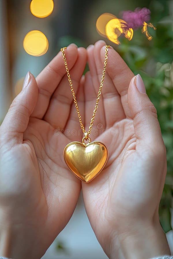 Gold Chain with Heart Pendant in Hands. Selective Focus Stock Image ...