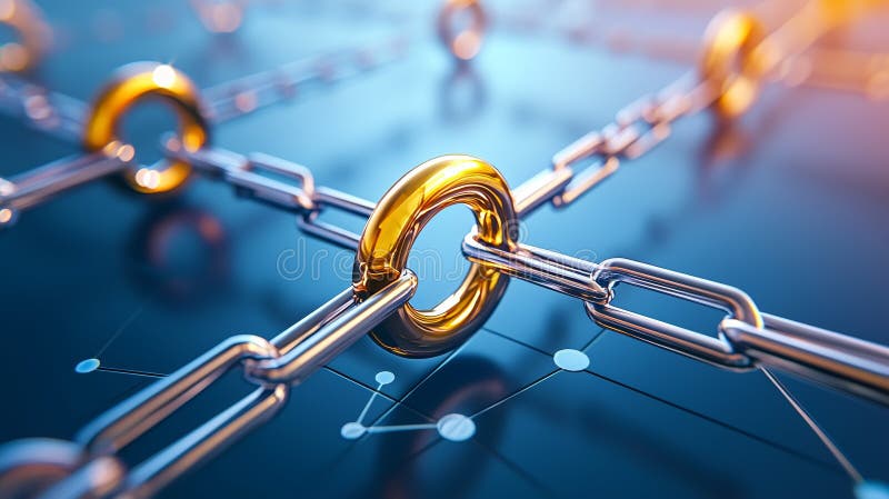 Gold Chain Link on Silver Chain Connection Security Strength Teamwork ...