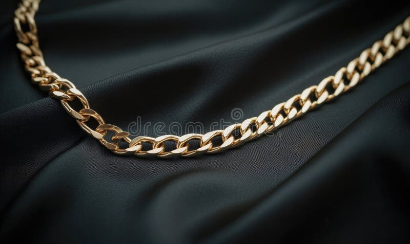 A Gold Chain Necklace is on a Black Cloth Stock Photo - Image of shiny ...