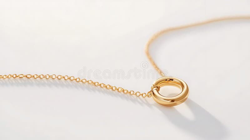 Gold Chain Necklace with a Gold Circle Pendant Stock Image - Image of ...