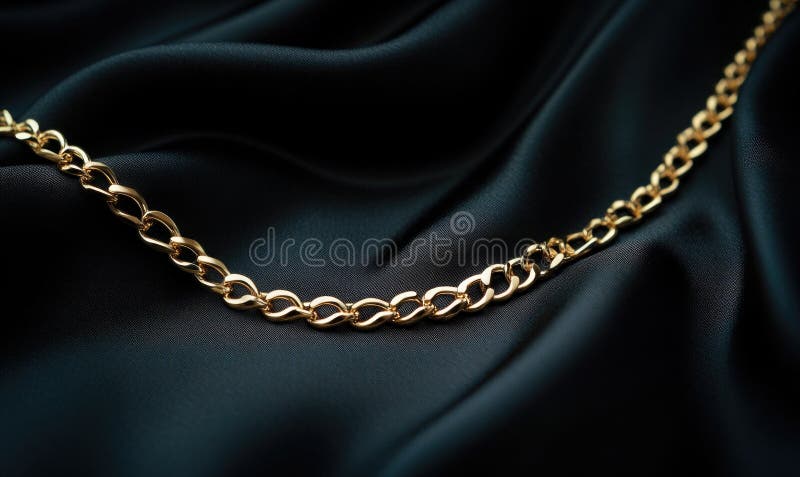A Gold Chain Necklace is Laying on a Black Cloth Stock Image - Image of ...
