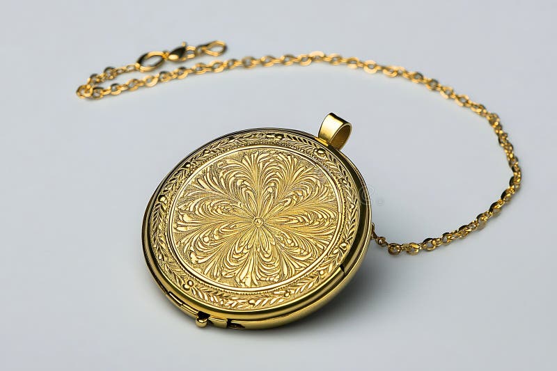 A Gold Chain Necklace with a Gold Pendant Hanging from it Stock ...