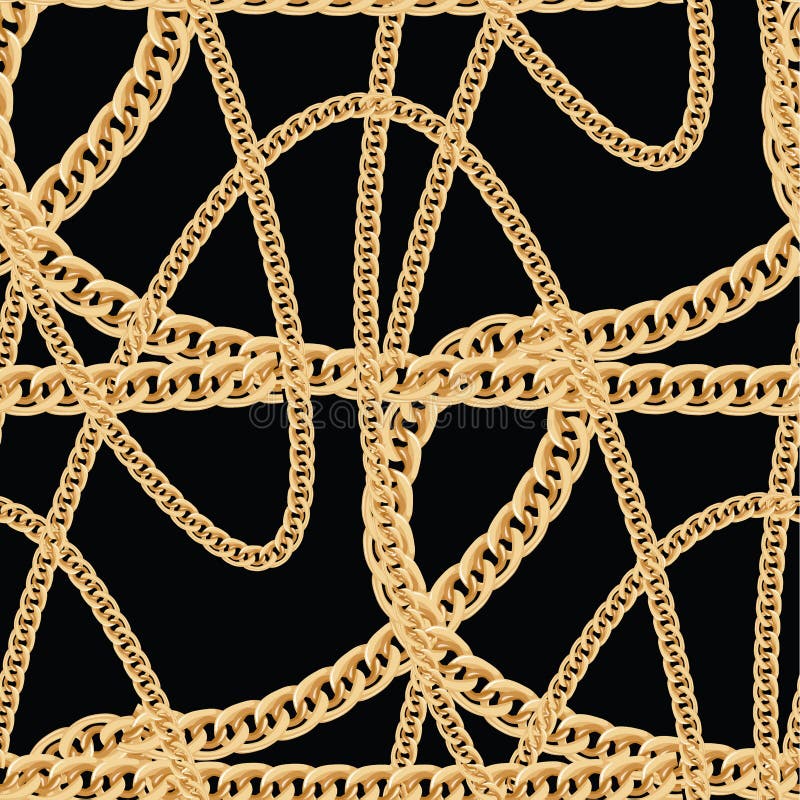 Gold Chain Seamless Background on Black Stock Vector - Illustration of ...