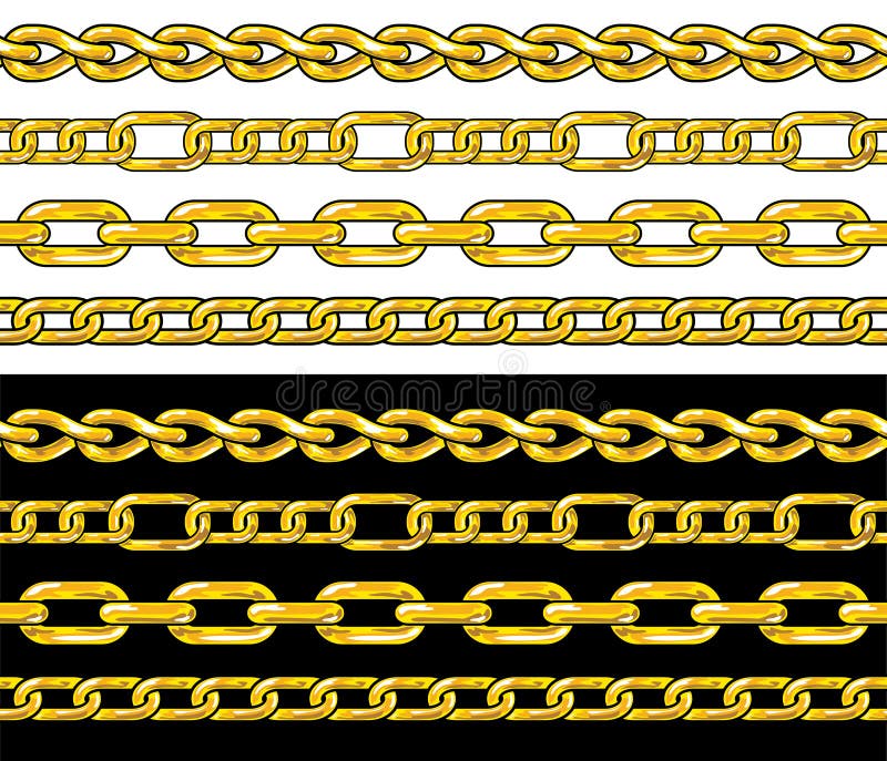 Gold Chain. Seamless Borders Set Stock Vector - Illustration of links ...