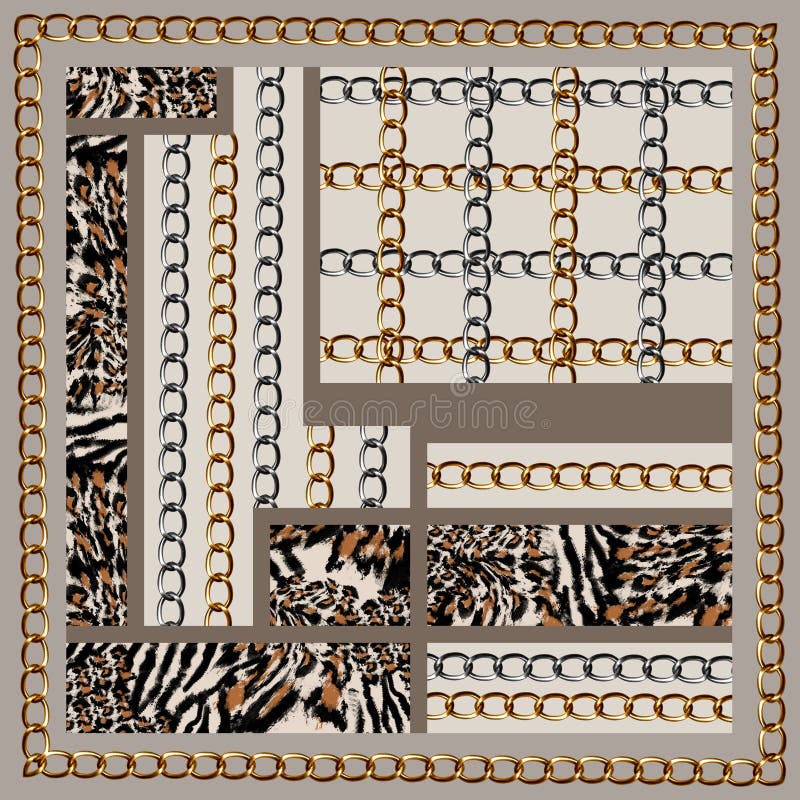 Leopard Skin and Golden Chains Stock Illustration - Illustration of ...