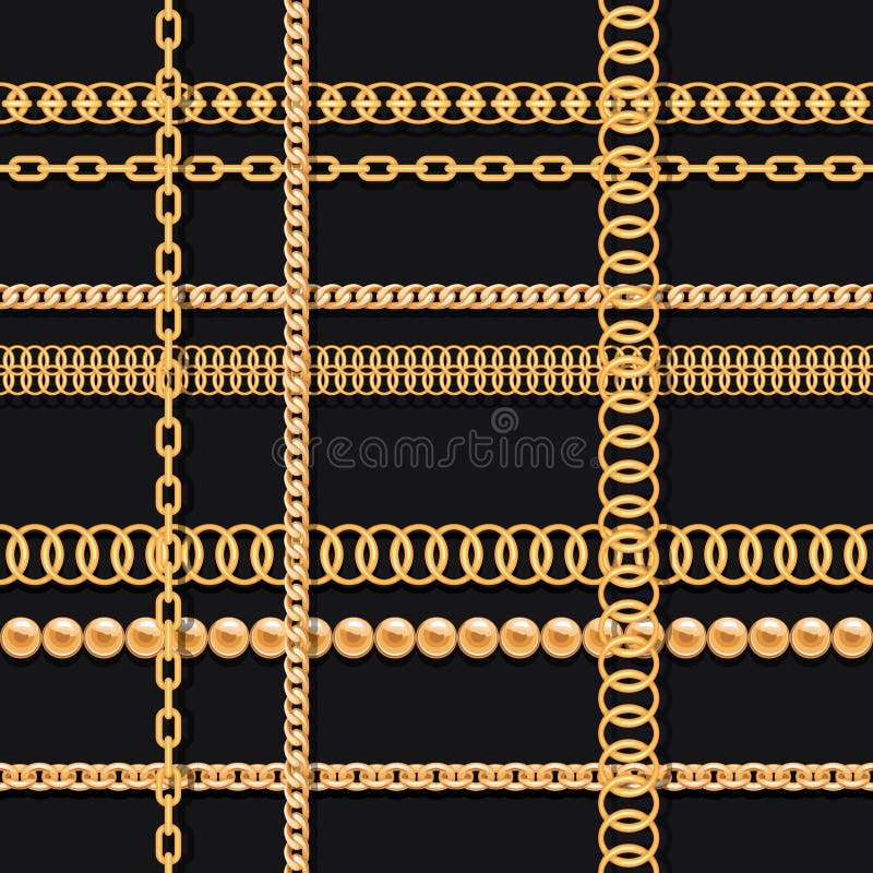 Gold Chains and Beads on Black Luxury Seamless Pattern. for Fashion ...
