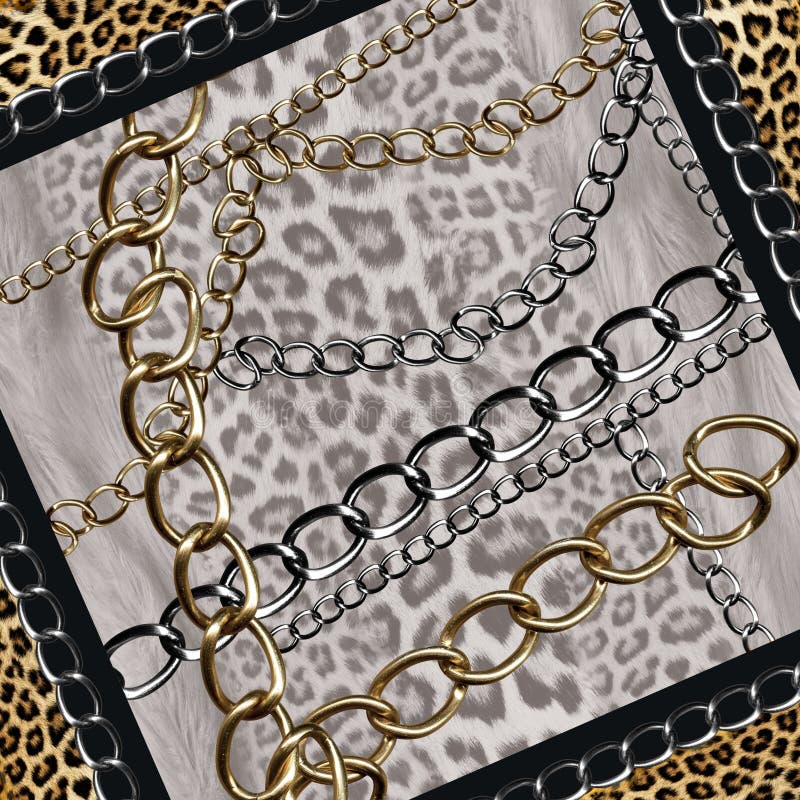 Leopard Skin and Golden Chains Stock Illustration - Illustration of ...