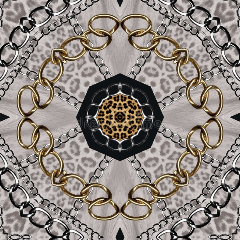 Leopard Skin and Golden Chains Stock Illustration - Illustration of ...
