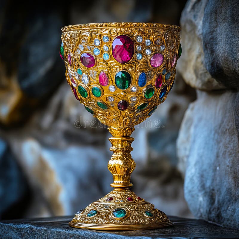 A Gold Chalice Sitting on Top of a Stone Wall Stock Image - Image of ...