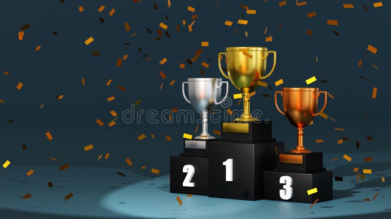 Gold Champion Trophy on Winner 1, 2, 3 Podium, Stage for the First ...
