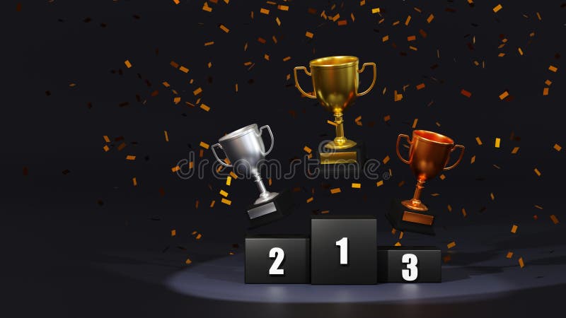 Gold Champion Trophy on Winner 1, 2, 3 Podium, Stage for the First ...