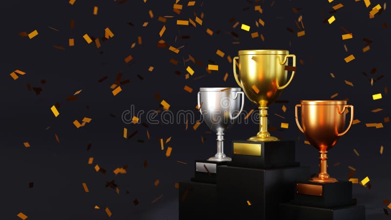 Gold Champion Trophy on Winner 1, 2, 3 Podium, Stage for the First ...