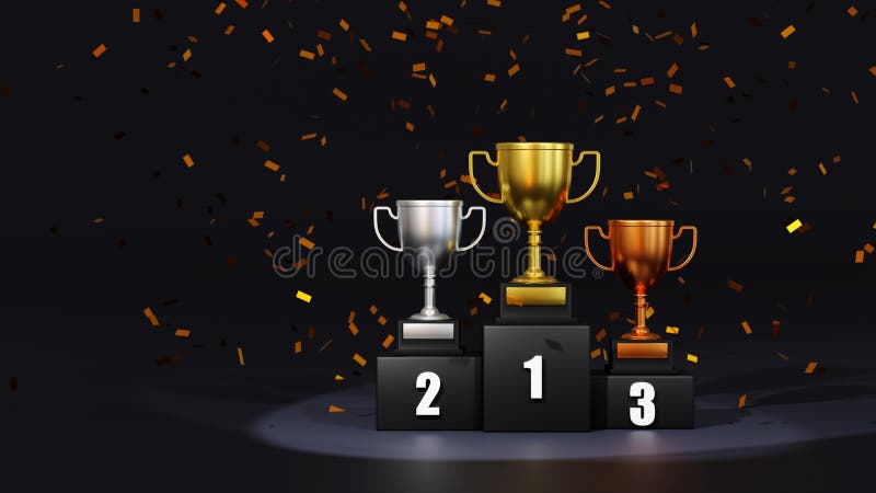 Gold Champion Trophy on Winner 1, 2, 3 Podium, Stage for the First ...