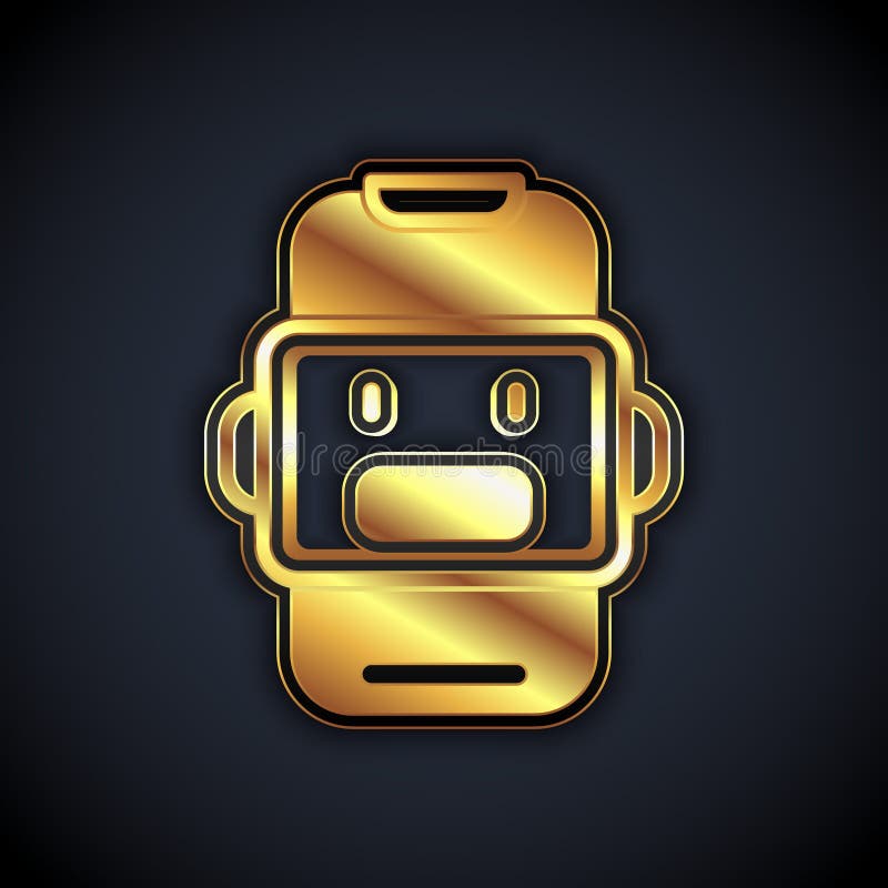 Gold Chat Bot Icon Isolated on Black Background. Chatbot Icon Stock ...