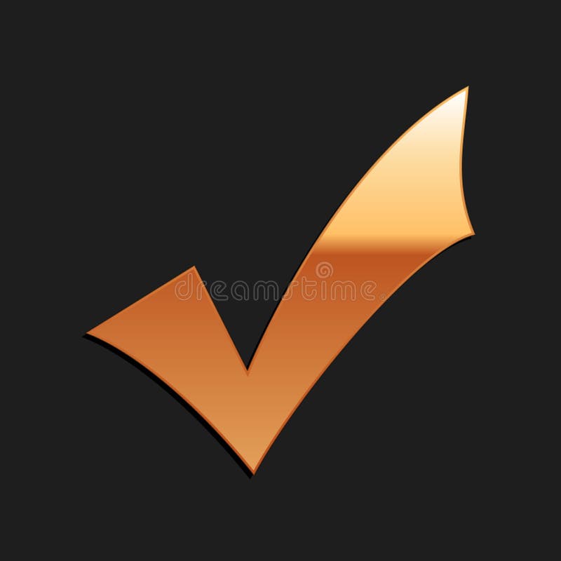 Gold Check Mark in a Box Icon Isolated on Black Background. Tick Symbol ...