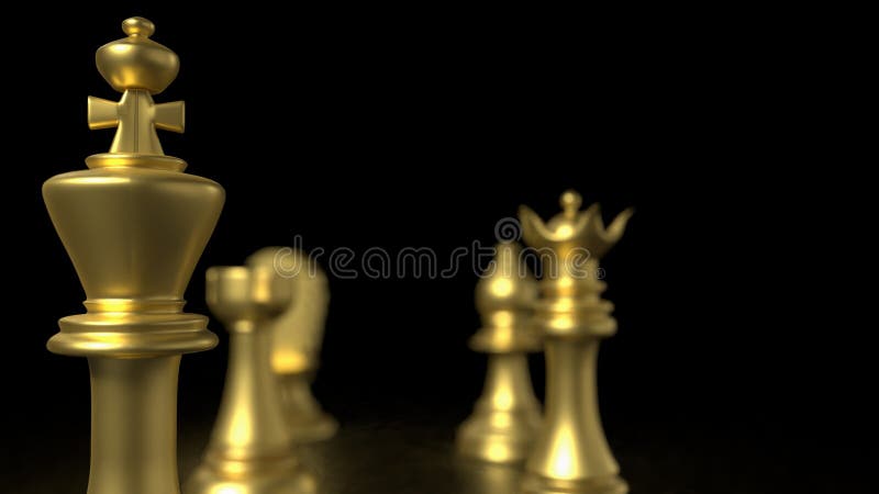 The Gold Chess on Black Background for Businesss 3d Rendering Stock ...
