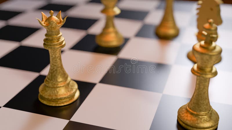 The Gold Chess on Board for Business or Board Game Concept 3d Rendering ...