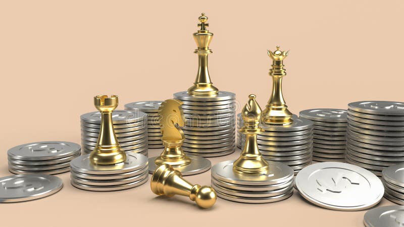 Gold Chess and Coins for Business Concept 3d Rendering Stock ...