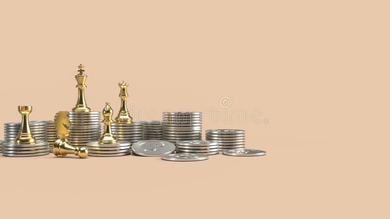 Gold Chess and Coins for Business Concept 3d Rendering Stock ...