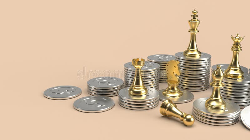 Gold Chess and Coins for Business Concept 3d Rendering Stock ...