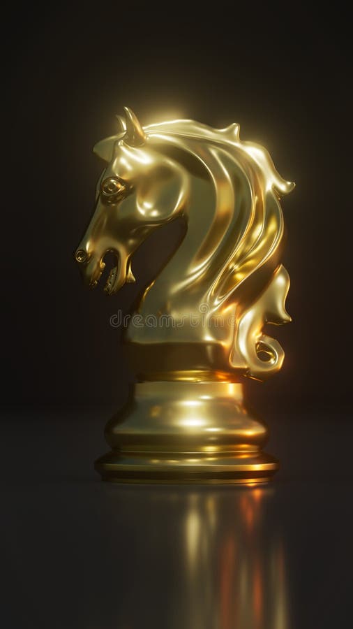 Gold Chess Knight on Black Background.3D Illustration Stock Image ...