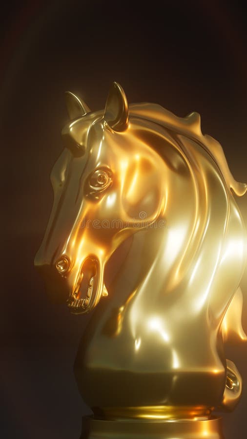 Gold Chess Knight on Black Background.3D Illustration Stock Photo ...