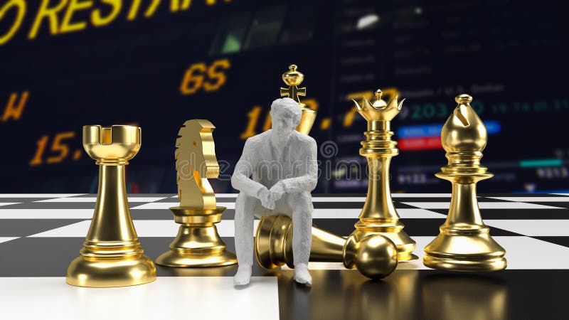 Gold Chess and Man for Business Concept 3d Rendering Stock Illustration ...