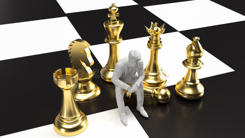 Gold Chess and Man for Business Concept 3d Rendering Stock Illustration ...