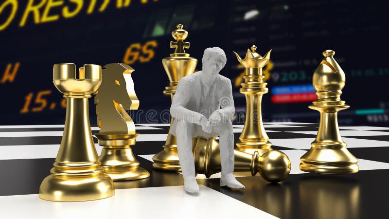 Gold Chess and Man for Business Concept 3d Rendering Stock Illustration ...