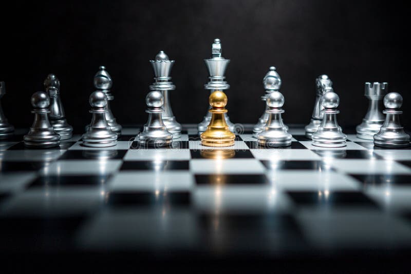 Gold Chess Piece Surrounded by Silver Chess Pieces Stock Image - Image ...